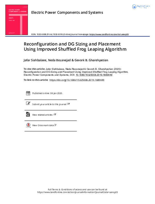 Pdf Reconfiguration And Dg Sizing And Placement Using Improved Shuffled Frog Leaping Algorithm