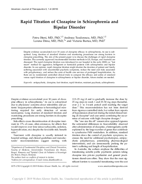 (PDF) Rapid Titration of Clozapine in Schizophrenia and Bipolar Disorder