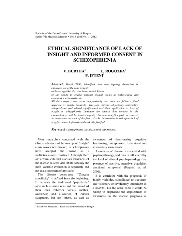 (PDF) Ethical Significance of Lack of Insight and Informed Consent in ...