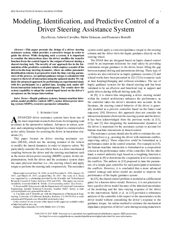 (PDF) Modeling, Identification, and Predictive Control of a Driver ...