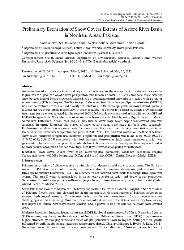(PDF) Preliminary Estimation of Snow Covers Extents of Astore River ...