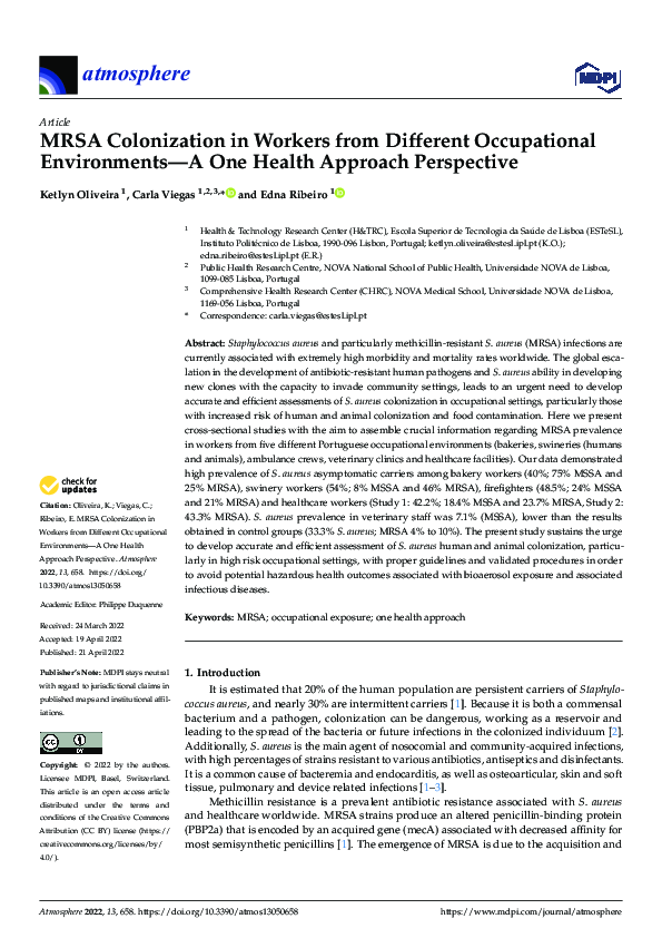 (PDF) MRSA Colonization in Workers from Different Occupational ...
