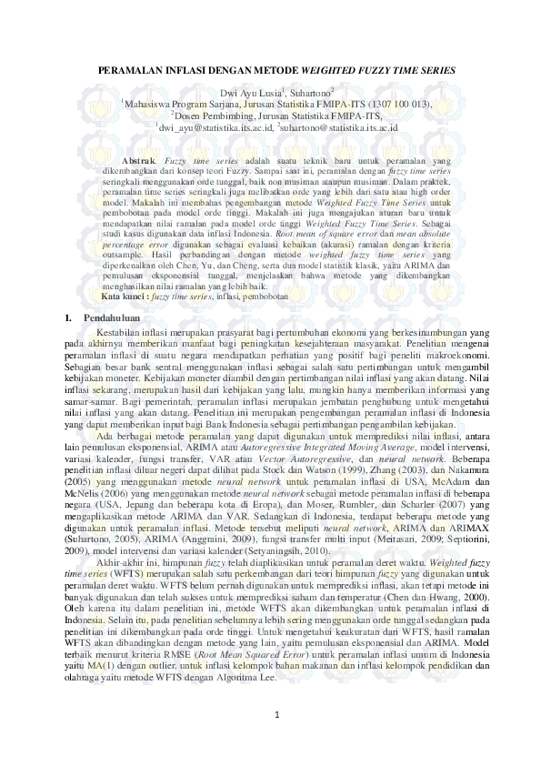 Pdf Peramalan Inflasi Dengan Metode Weighted Fuzzy Time Series