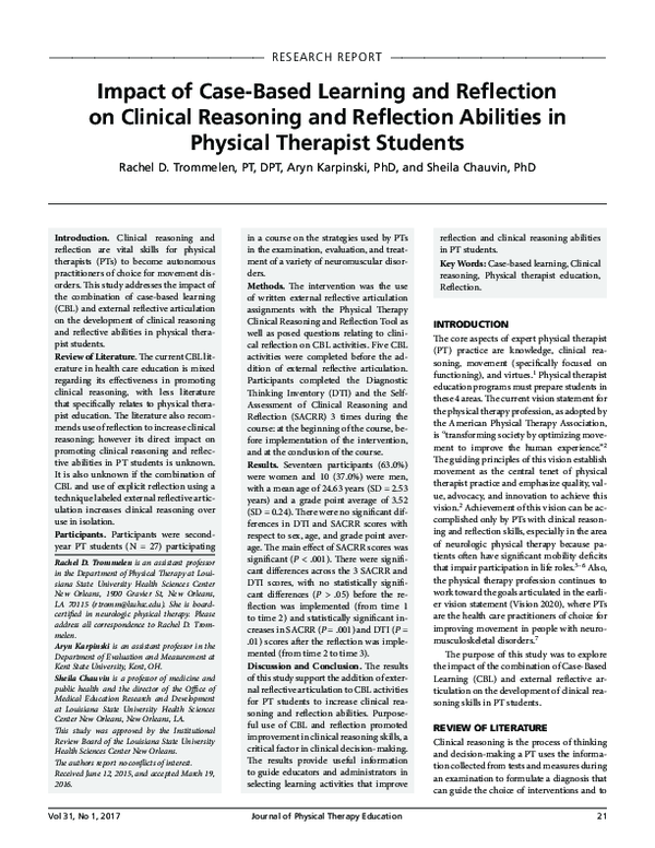 (PDF) Impact of Case-Based Learning and Reflection on Clinical ...