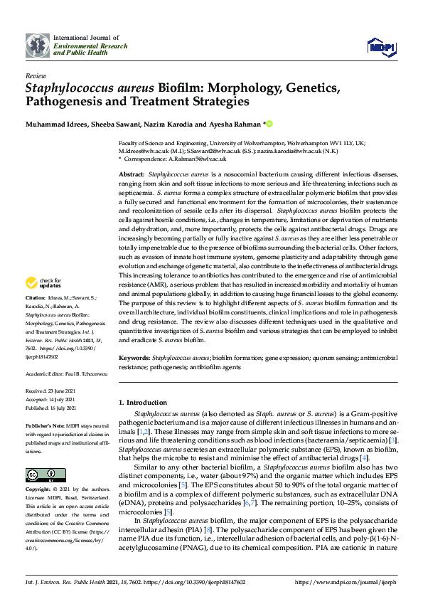 (PDF) Staphylococcus aureus Biofilm: Morphology, Genetics, Pathogenesis ...