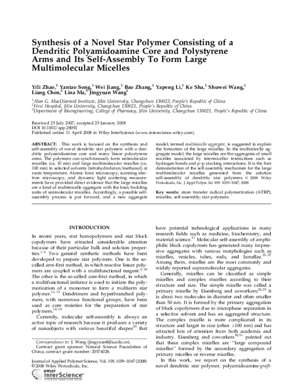 (PDF) Synthesis of a novel star polymer consisting of a dendritic ...