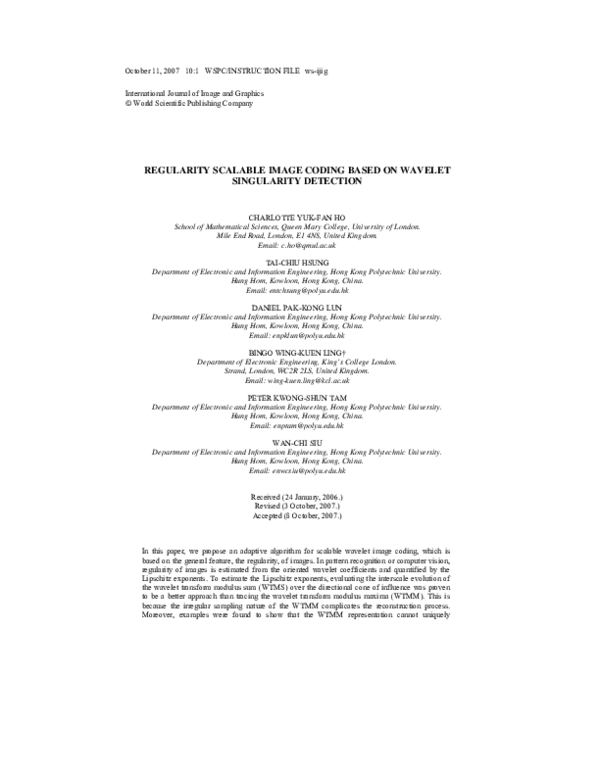 (PDF) Regularity Scalable Image Coding Based on Wavelet Singularity Detection