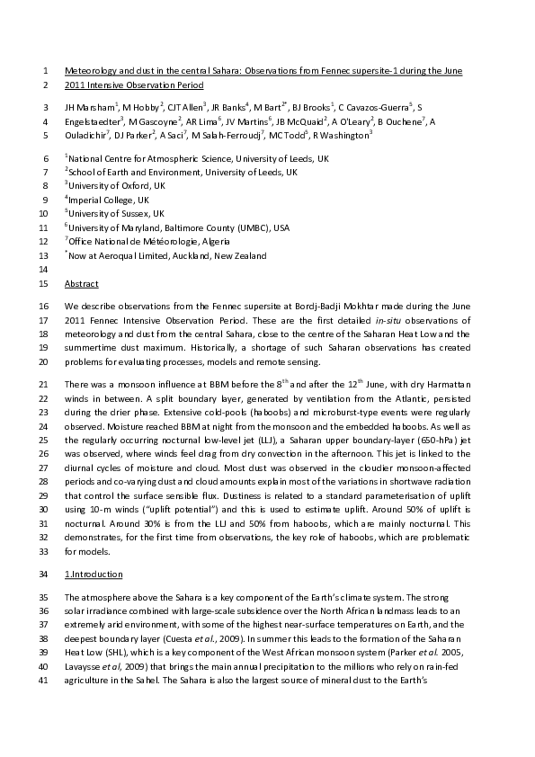 (PDF) Meteorology and dust in the central Sahara: Observations from ...
