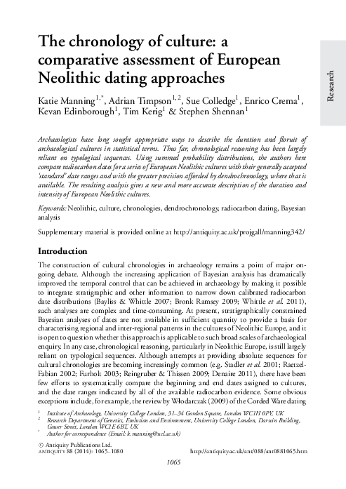 (PDF) The chronology of culture: a comparative assessment of European ...