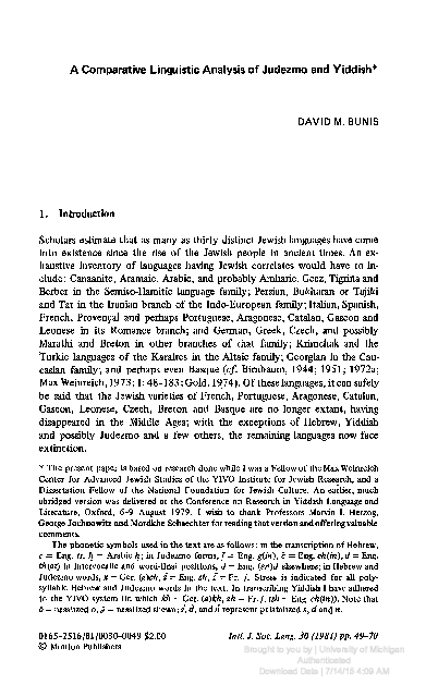 (PDF) A Comparative Linguistic Analysis of Judezmo and Yiddish