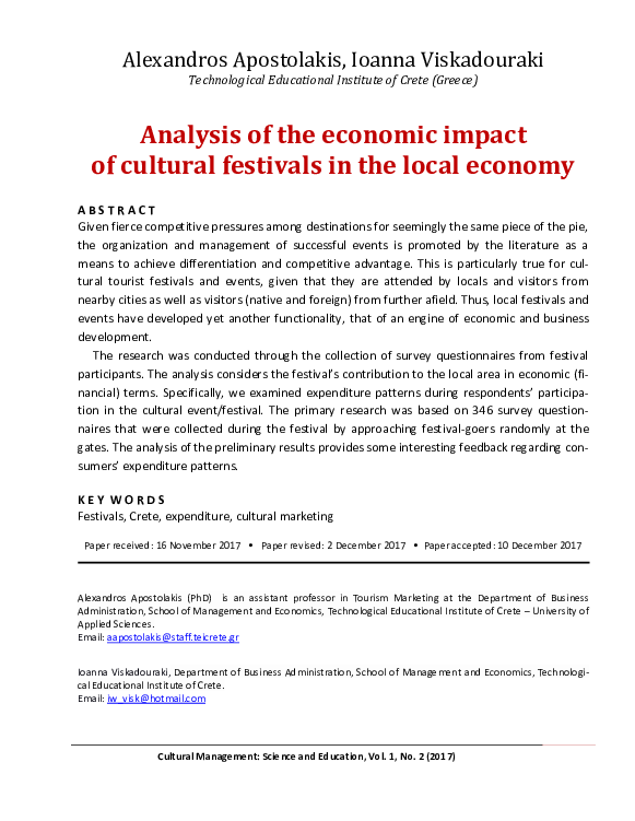 (PDF) Analysis of the economic impact of cultural festivals in the ...