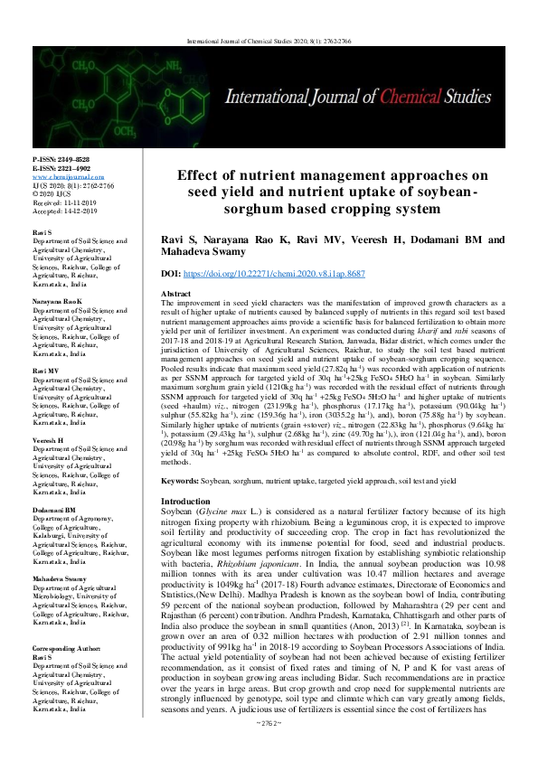 (PDF) Effect of nutrient management approaches on seed yield and nutrient uptake of soybean ...