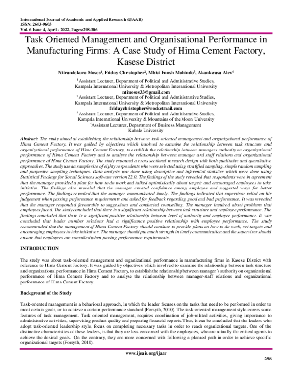 (PDF) Task Oriented Management and Organisational Performance in ...