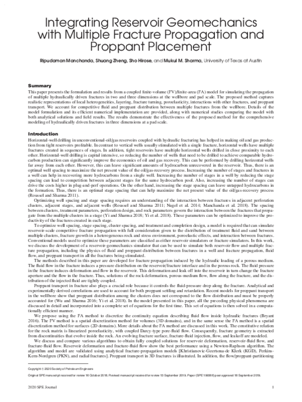 (PDF) Integrating Reservoir Geomechanics with Multiple Fracture Propagation and Proppant Placement