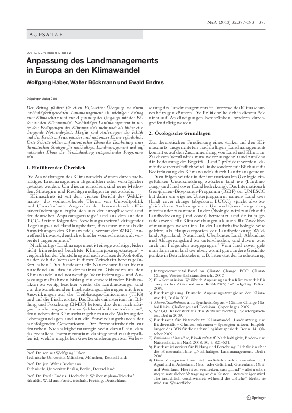 (PDF) Anpassung des Landmanagements in Europa an den Klimawandel