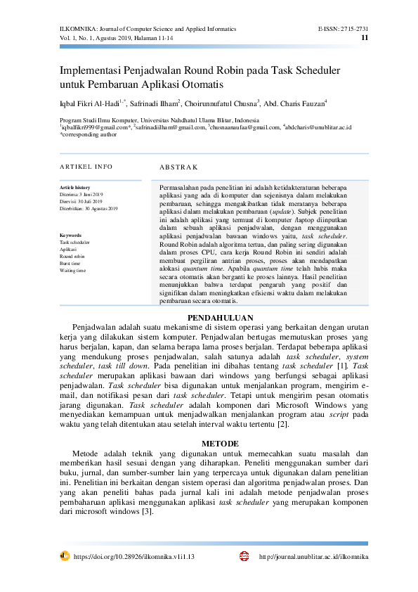 (PDF) Implementasi Penjadwalan Round Robin pada Task Scheduler untuk Pembaruan Aplikasi Otomatis