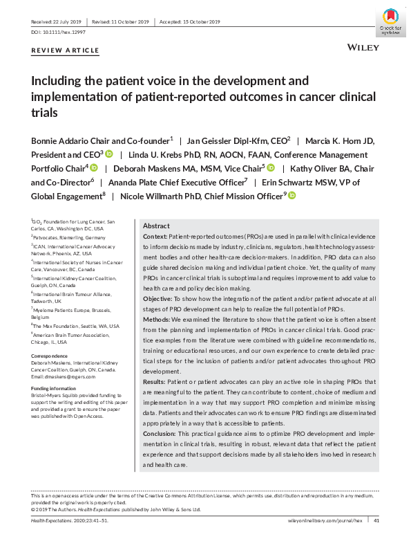 (PDF) Including the patient voice in the development and implementation of patient‐reported ...