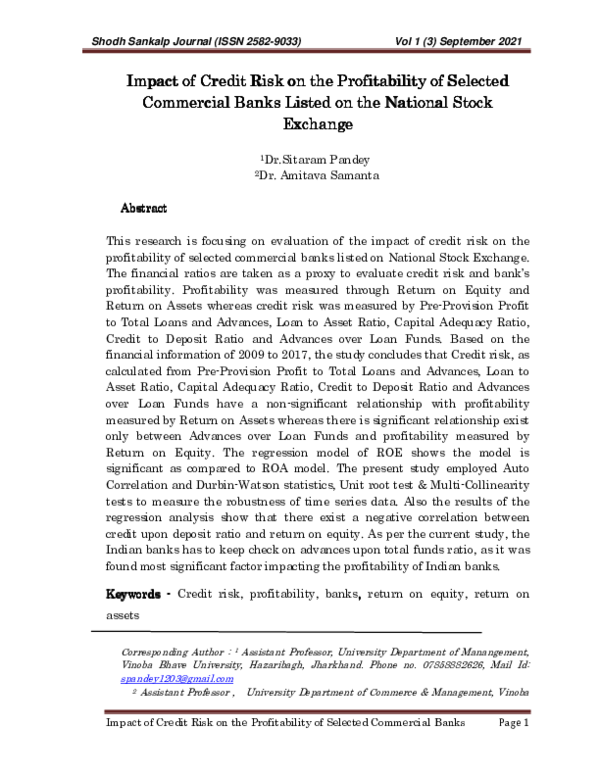 (PDF) Impact of Credit Risk on the Profitability of Selected Commercial ...