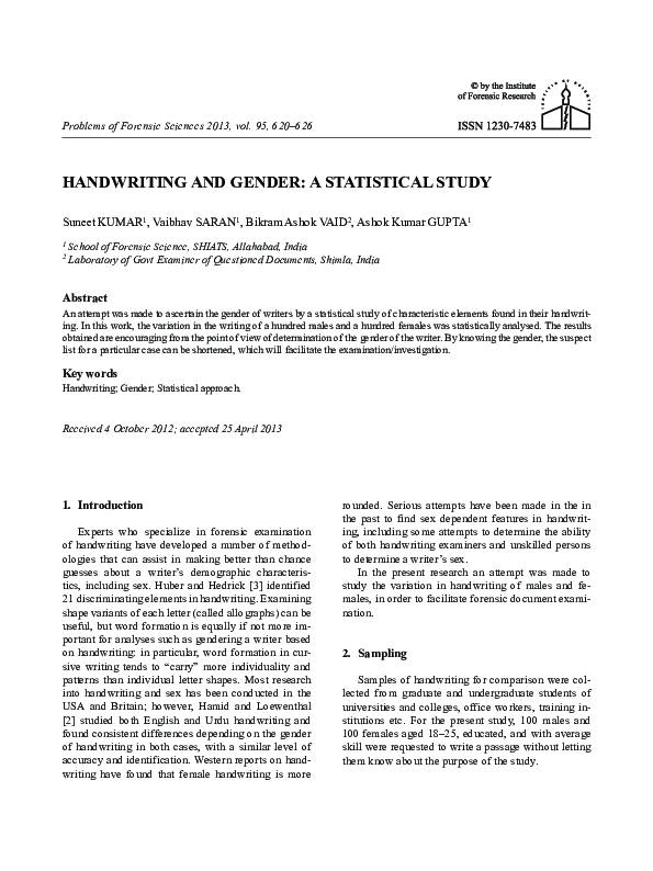 (PDF) Handwriting and gender: a statistical study
