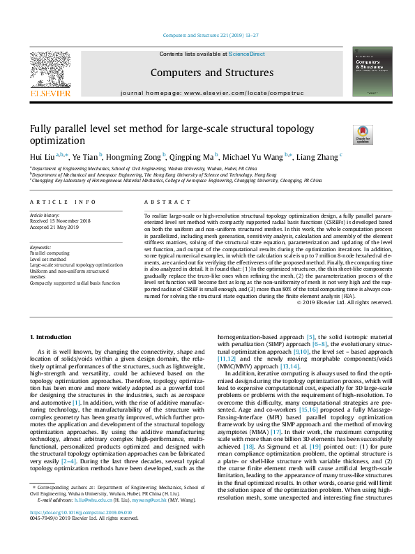 Pdf Fully Parallel Level Set Method For Large Scale Structural Topology Optimization