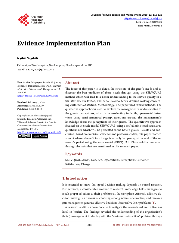 (PDF) Evidence Implementation Plan