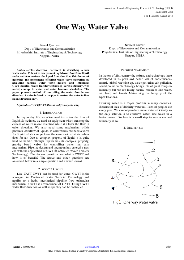 (PDF) One Way Water Valve