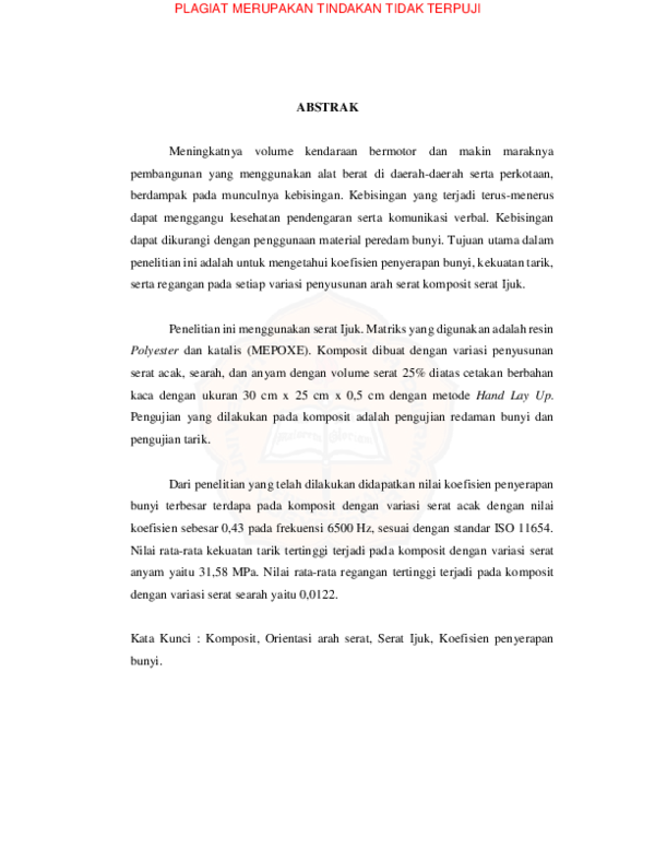 (PDF) Analisis tarik dan redaman bunyi komposit matriks resin berpenguat serat ijuk dengan ...
