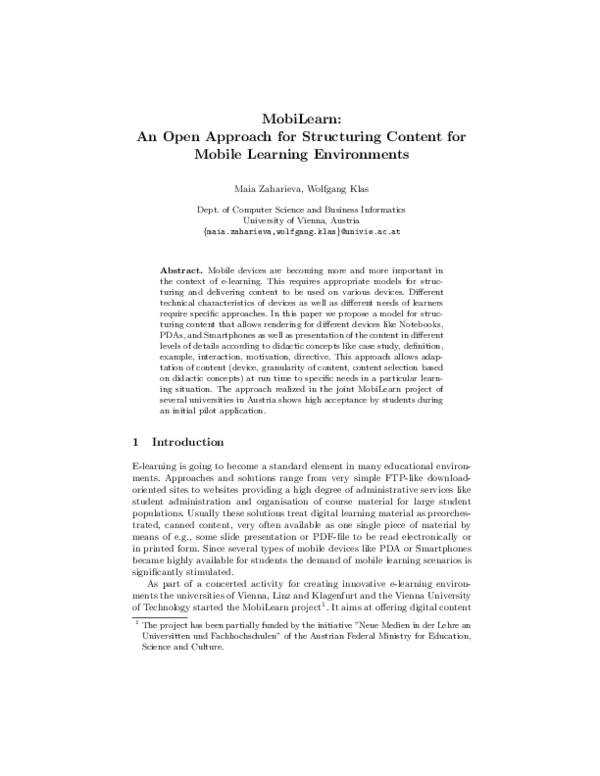 (PDF) MobiLearn: An Open Approach for Structuring Content for Mobile Learning Environments
