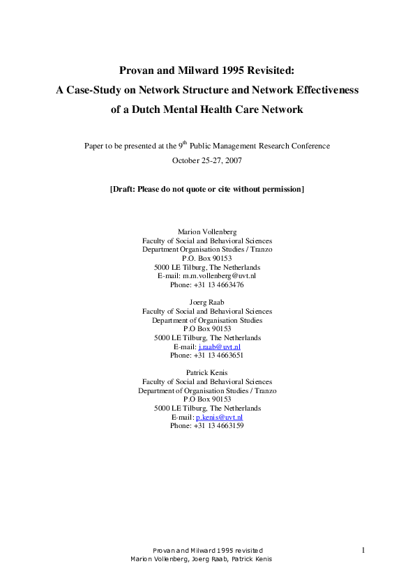 (PDF) Provan and Milward 1995 Revisited: A Case-Study on Network ...