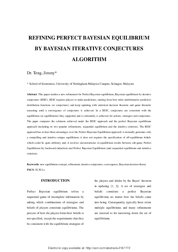 (PDF) Refining Perfect Bayesian Equilibrium by Bayesian Iterative ...