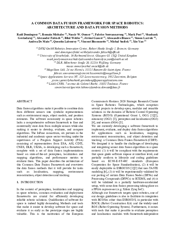 (PDF) A common data fusion framework for space robotics: architecture ...