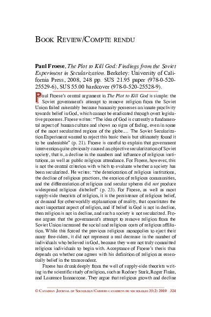 (PDF) Paul Froese, The Plot to Kill God: Findings from the Soviet ...