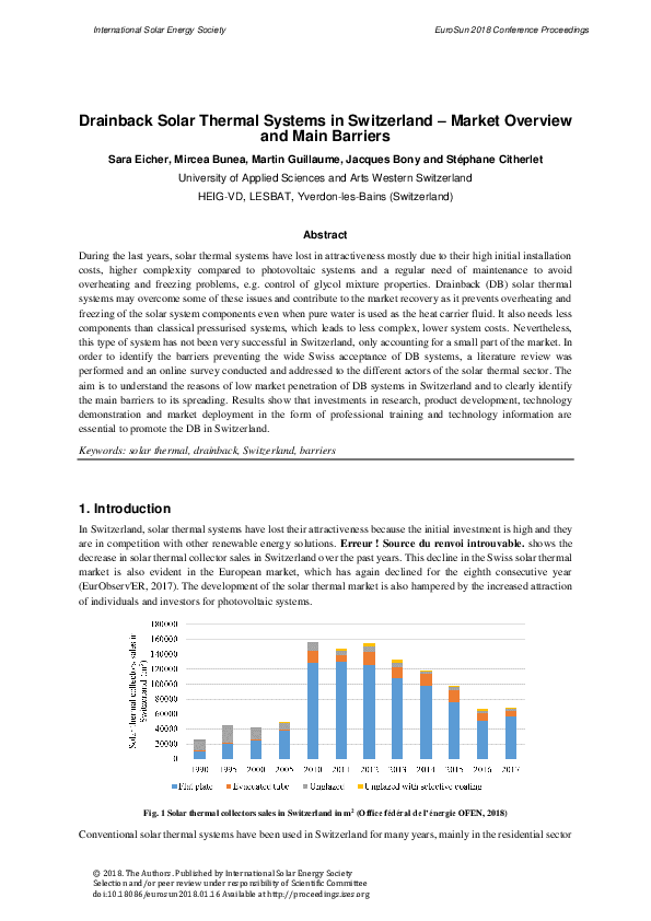(PDF) Drainback Solar Thermal Systems in Switzerland – Market Overview ...