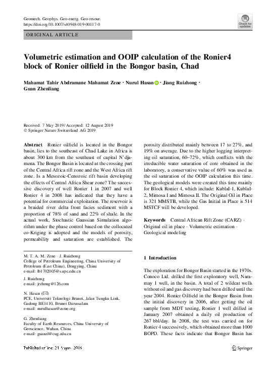 (PDF) Volumetric estimation and OOIP calculation of the Ronier4 block ...