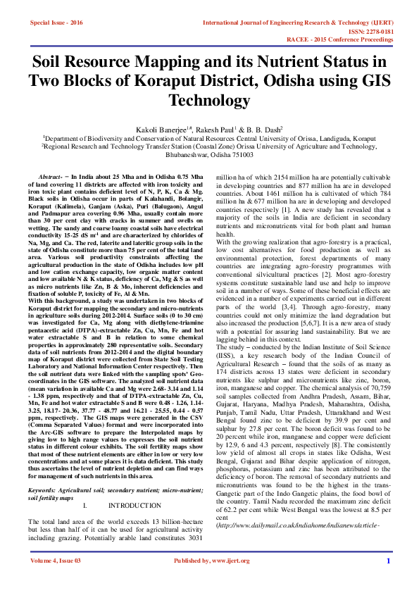 (PDF) Soil Resource Mapping and its Nutrient Status in Two Blocks of Koraput District, Odisha ...