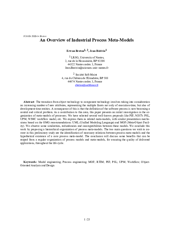 (PDF) An overview of industrial process meta-models