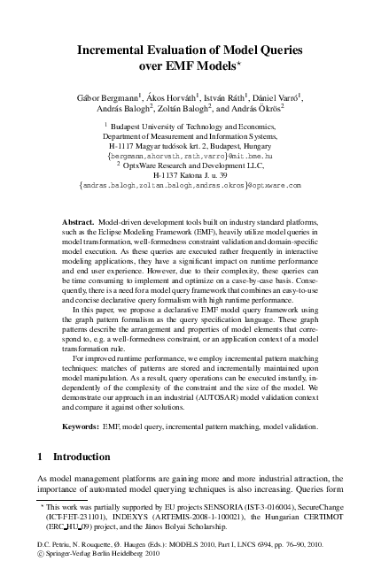 (PDF) Incremental Evaluation of Model Queries over EMF Models