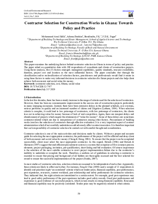 (PDF) Contractor Selection for Construction Works in Ghana: Towards ...