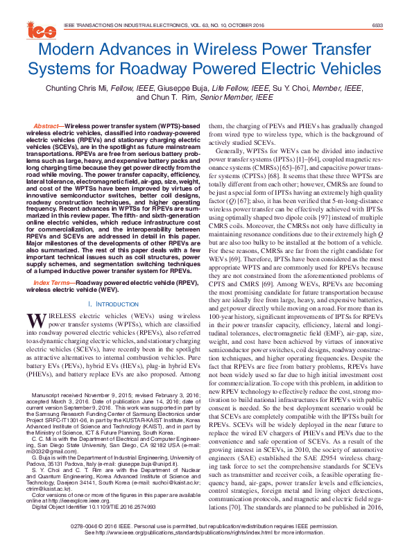 Pdf Modern Advances In Wireless Power Transfer Systems For Roadway Powered Electric Vehicles