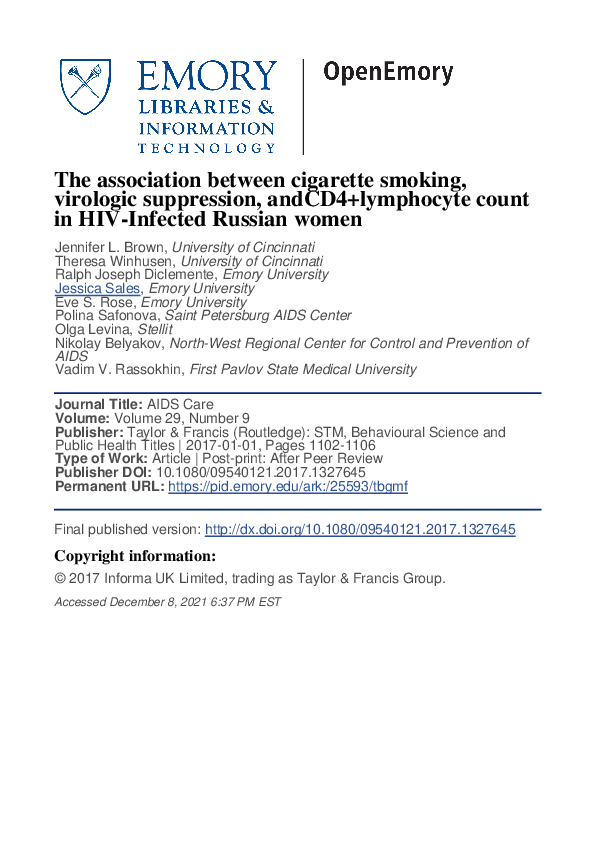 (PDF) The association between cigarette smoking, virologic suppression ...