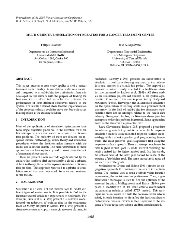 Pdf Multi Objective Simulation Optimization For A Cancer Treatment Center