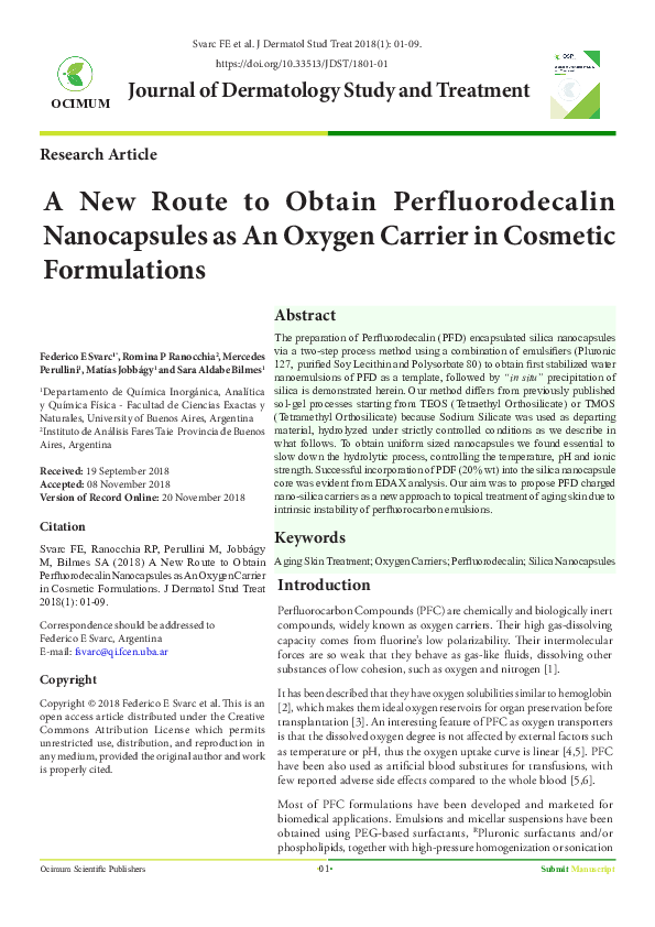 (PDF) A New Route to Obtain Perfluorodecalin Nanocapsules as An Oxygen ...