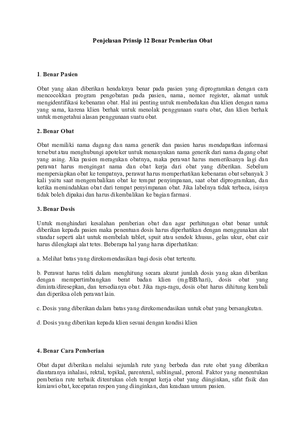(DOC) Penjelasan Prinsip 12 Benar Pemberian Obat