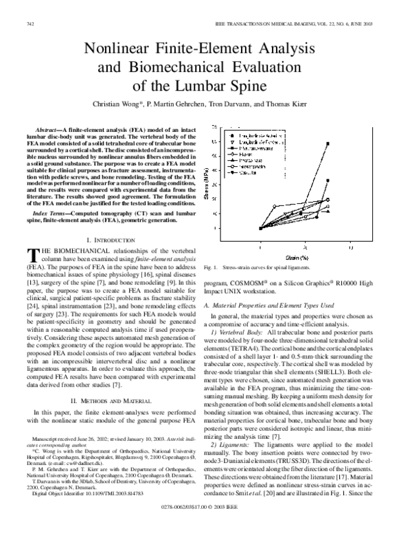 (PDF) Nonlinear finite-element analysis and biomechanical evaluation of the lumbar spine