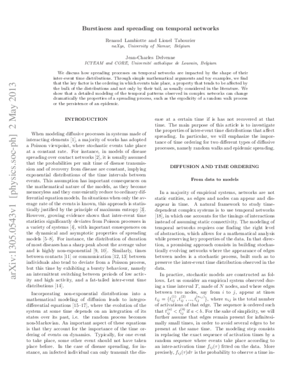(PDF) Burstiness and spreading on temporal networks