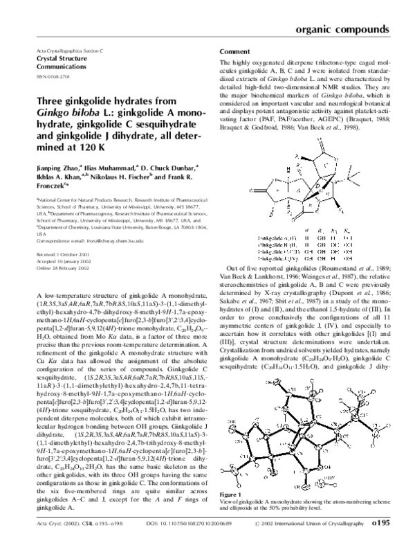 (PDF) Three ginkgolide hydrates from Ginkgo biloba L.: ginkgolide A ...