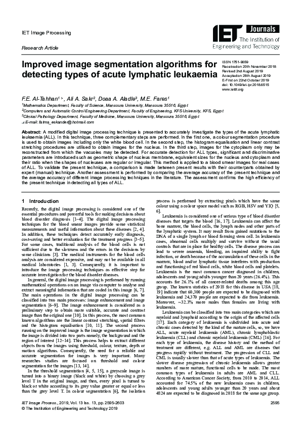 Pdf Improved Image Segmentation Algorithms For Detecting Types Of Acute Lymphatic Leukemia 2151