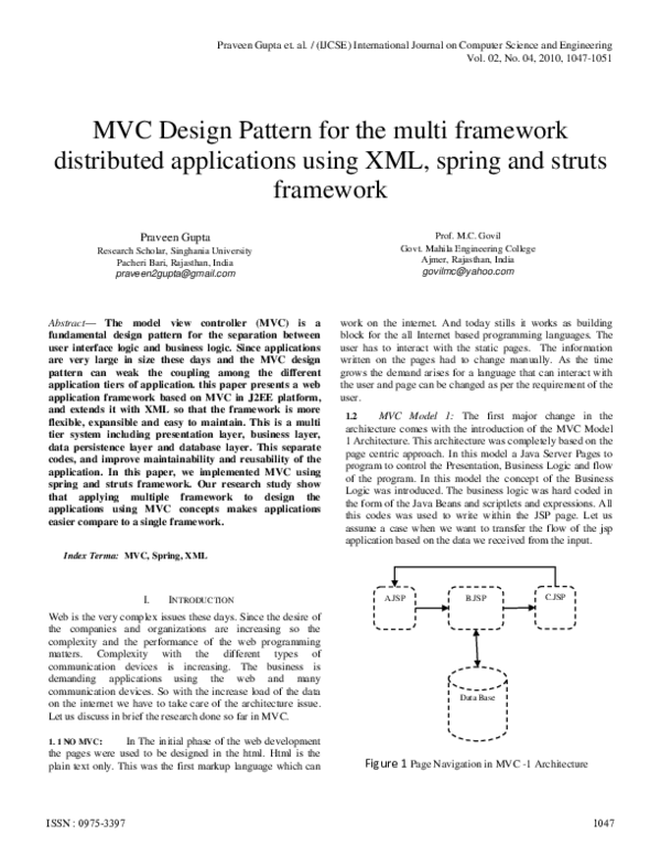 (PDF) MVC Design Pattern for the multi framework distributed applications using XML, spring and ...