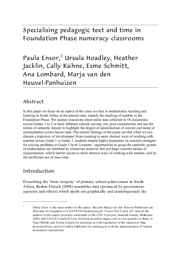 (PDF) Specialising pedagogic text and time in Foundation Phase numeracy ...