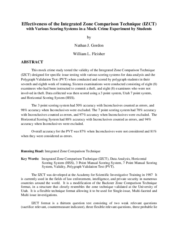 (PDF) Effectiveness of the Integrated Zone Comparison Technique (IZCT ...